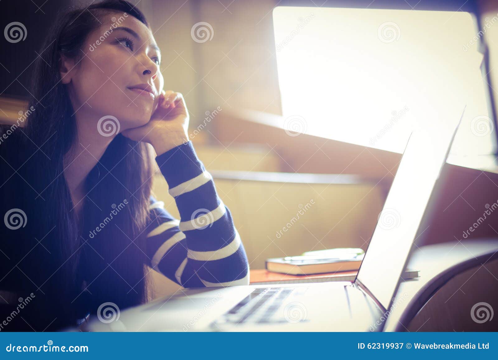 Thoughtful Student in Lecture Hall Stock Image - Image of attractive ...