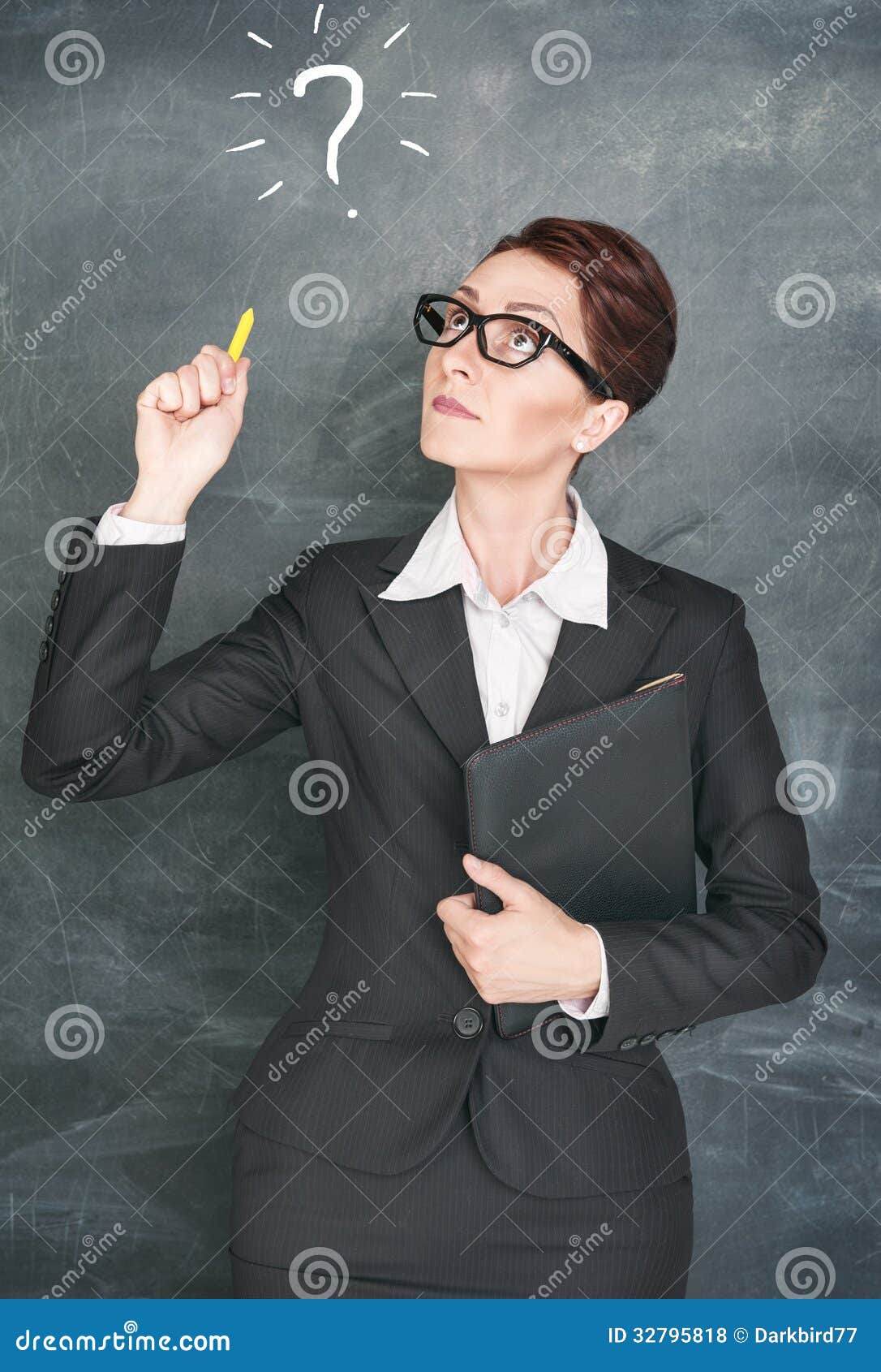 Thoughtful Teacher with Question Sign Stock Photo - Image of doubt ...