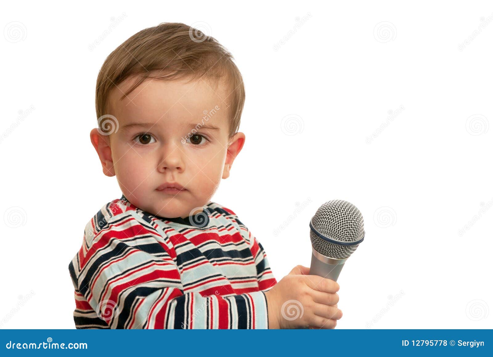 Thoughtful Toddler with Microphone Stock Photo - Image of caucasian ...