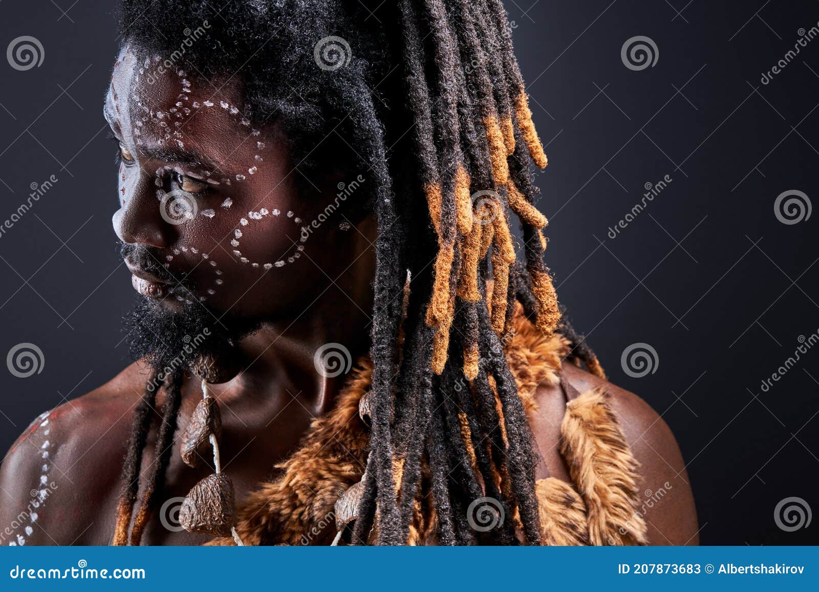 Thoughtful Tribal with Dreadlocks Looking at Side Stock Image - Image ...