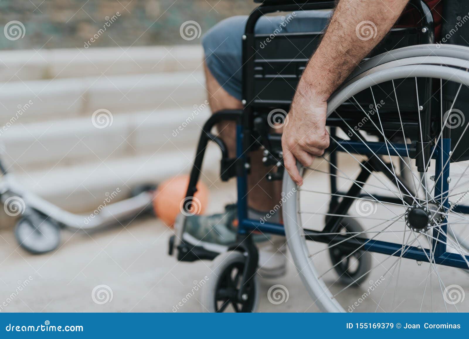 Thoughtful Wheelchair Man, Can Not Climb the Stairs Has Mobility ...