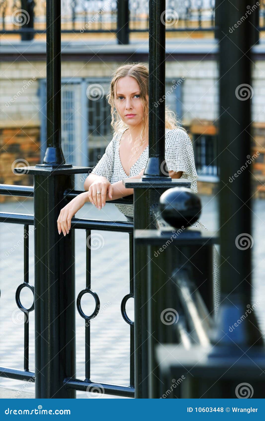 Thoughtful Woman Against a Railing. Stock Photo - Image of lonely ...