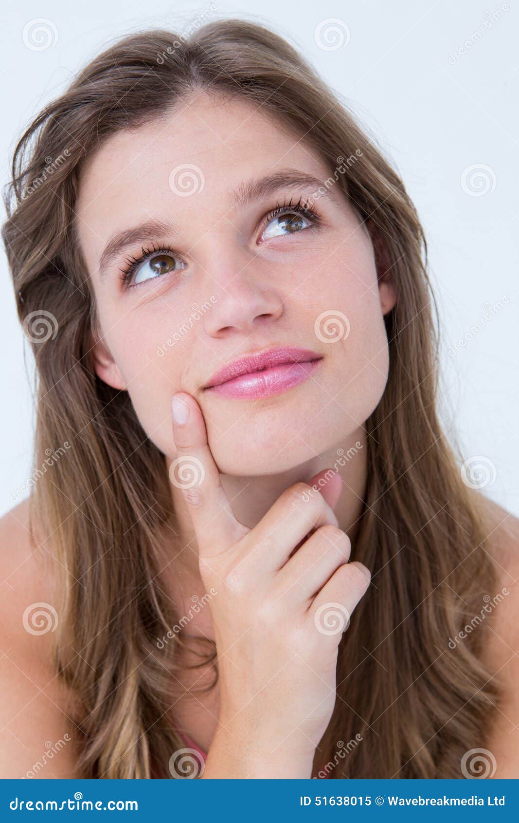Thoughtful Woman with Finger on Chin Stock Image - Image of gesture ...