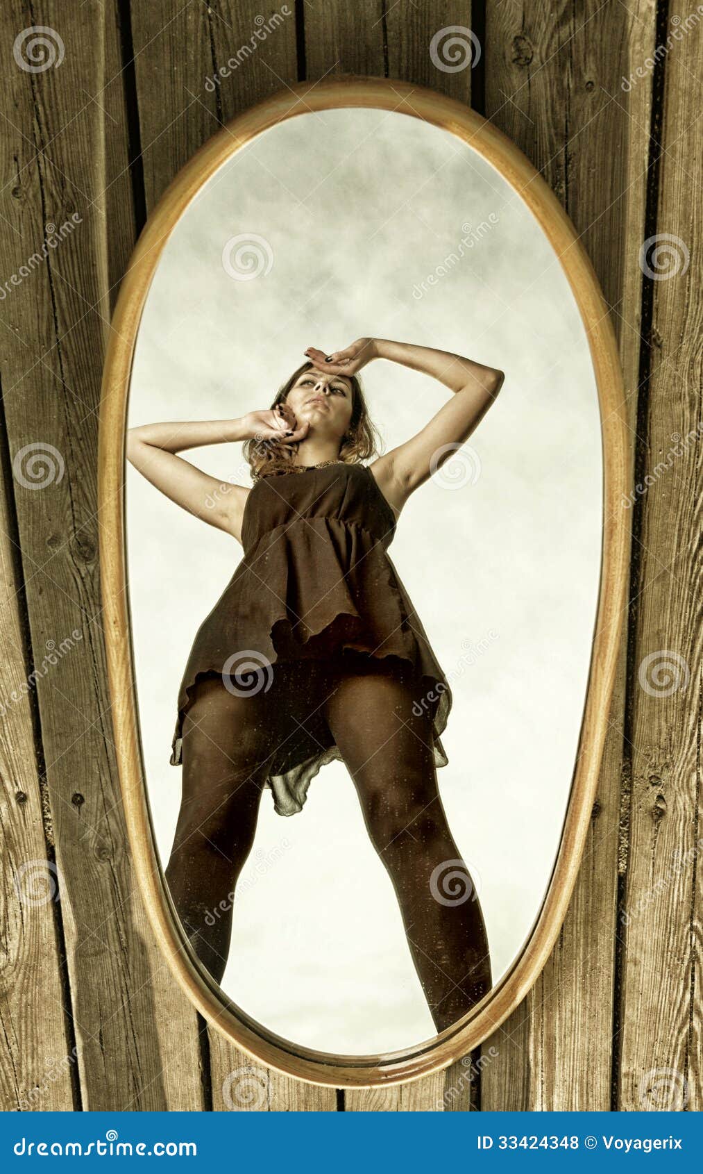 Thoughtful Woman with Her Reflection in Mirror Stock Photo - Image of ...