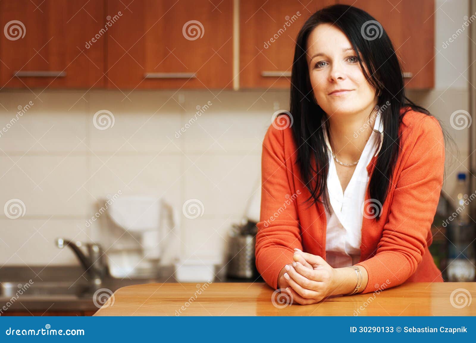 Woman in kitchen stock image. Image of caucasian, table - 30290133