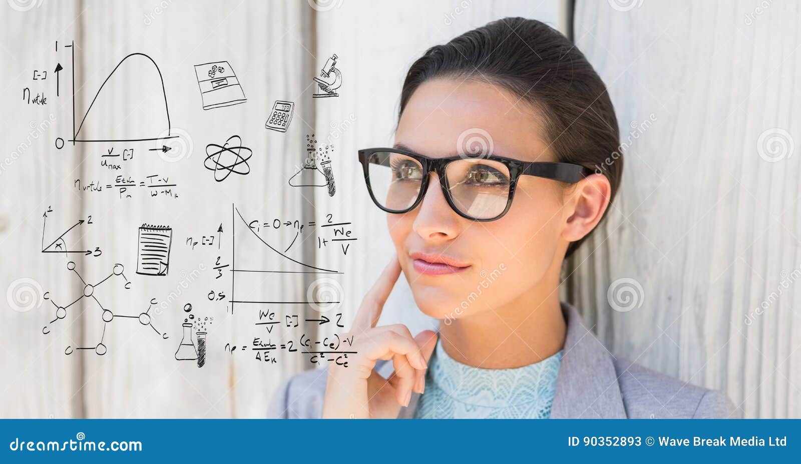Thoughtful Woman Looking at Math Equations Stock Image - Image of ...