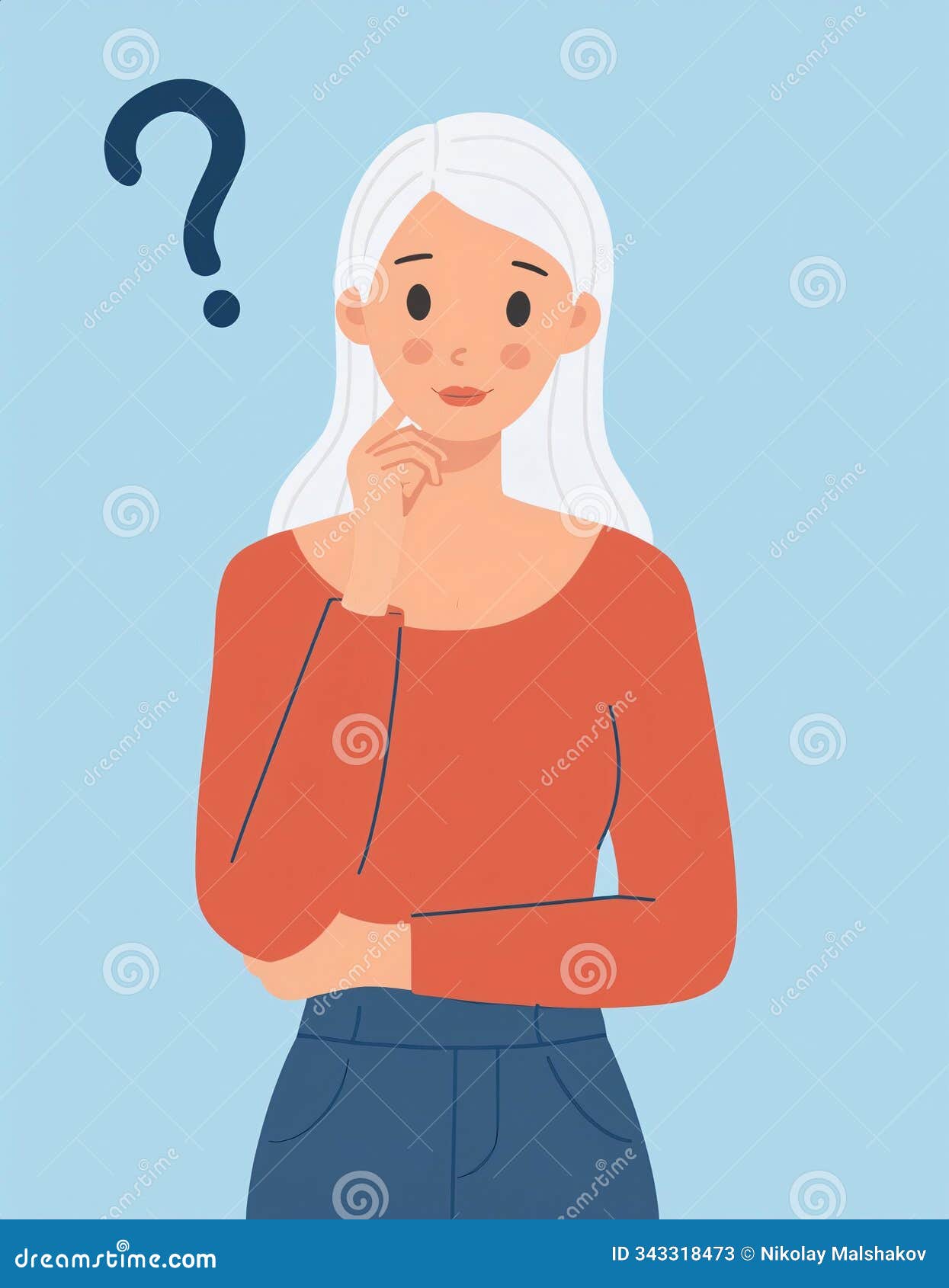 Pensive Woman Contemplating a Question Mark, Symbolizing Decision ...
