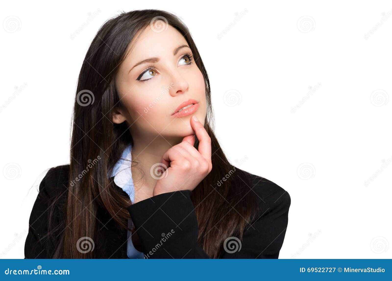 Thoughtful Woman Portrait Isolated on White Stock Image - Image of ...