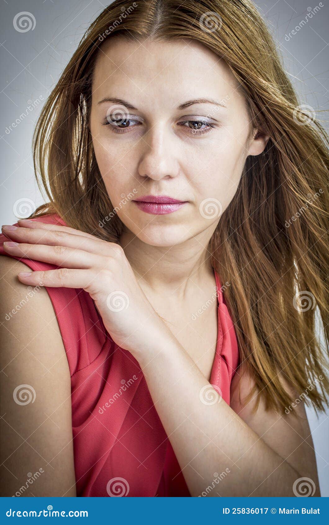Thoughtful Woman in Red Dress. Stock Image - Image of female, adult ...