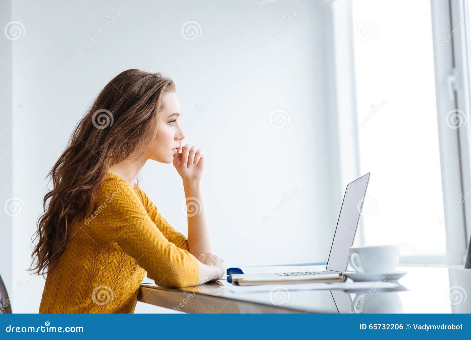 Thoughtful Woman Sitting at the Table Stock Photo - Image of charming ...