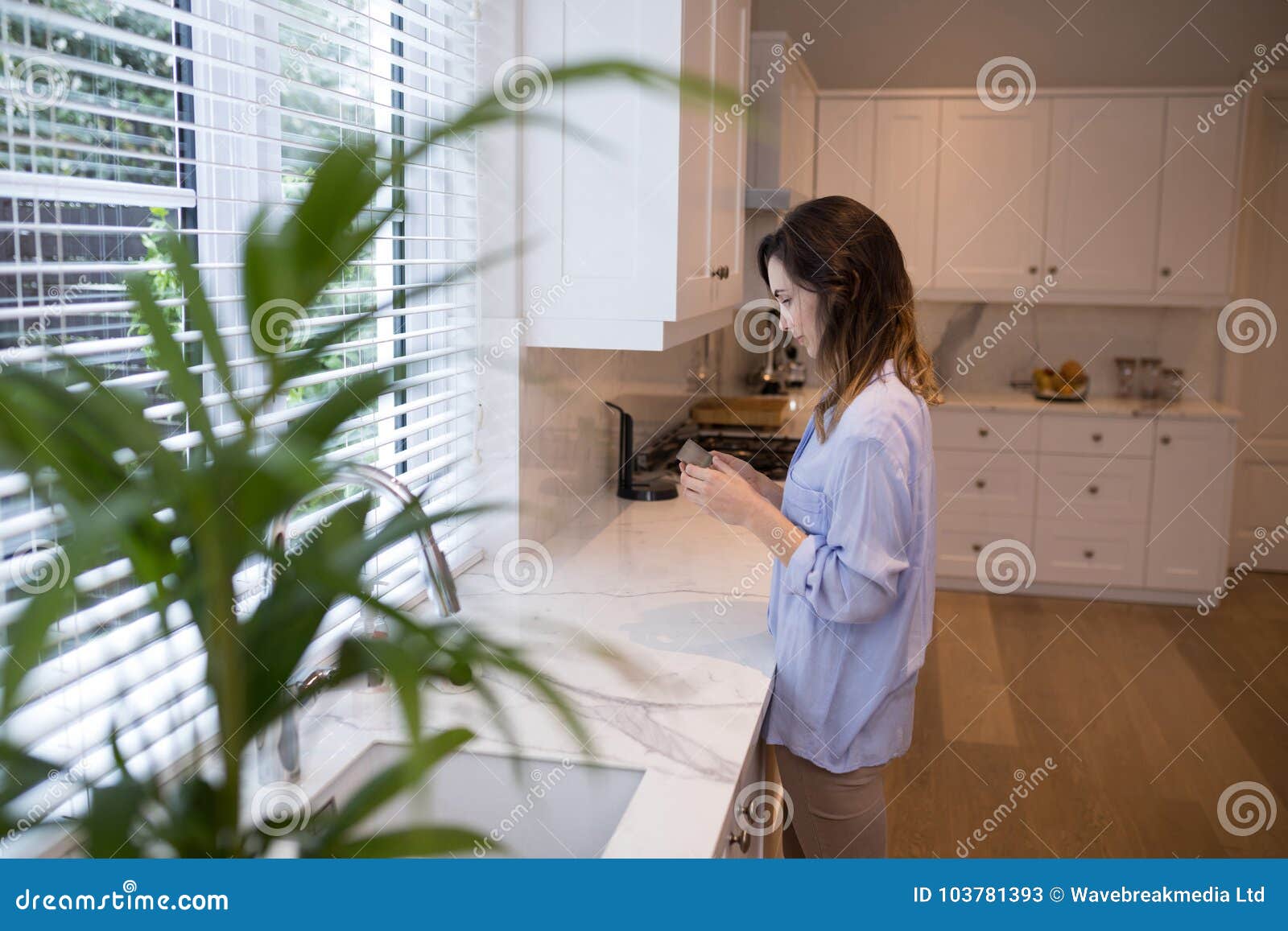 Thoughtful Woman Standing in Kitchen Stock Image - Image of life ...