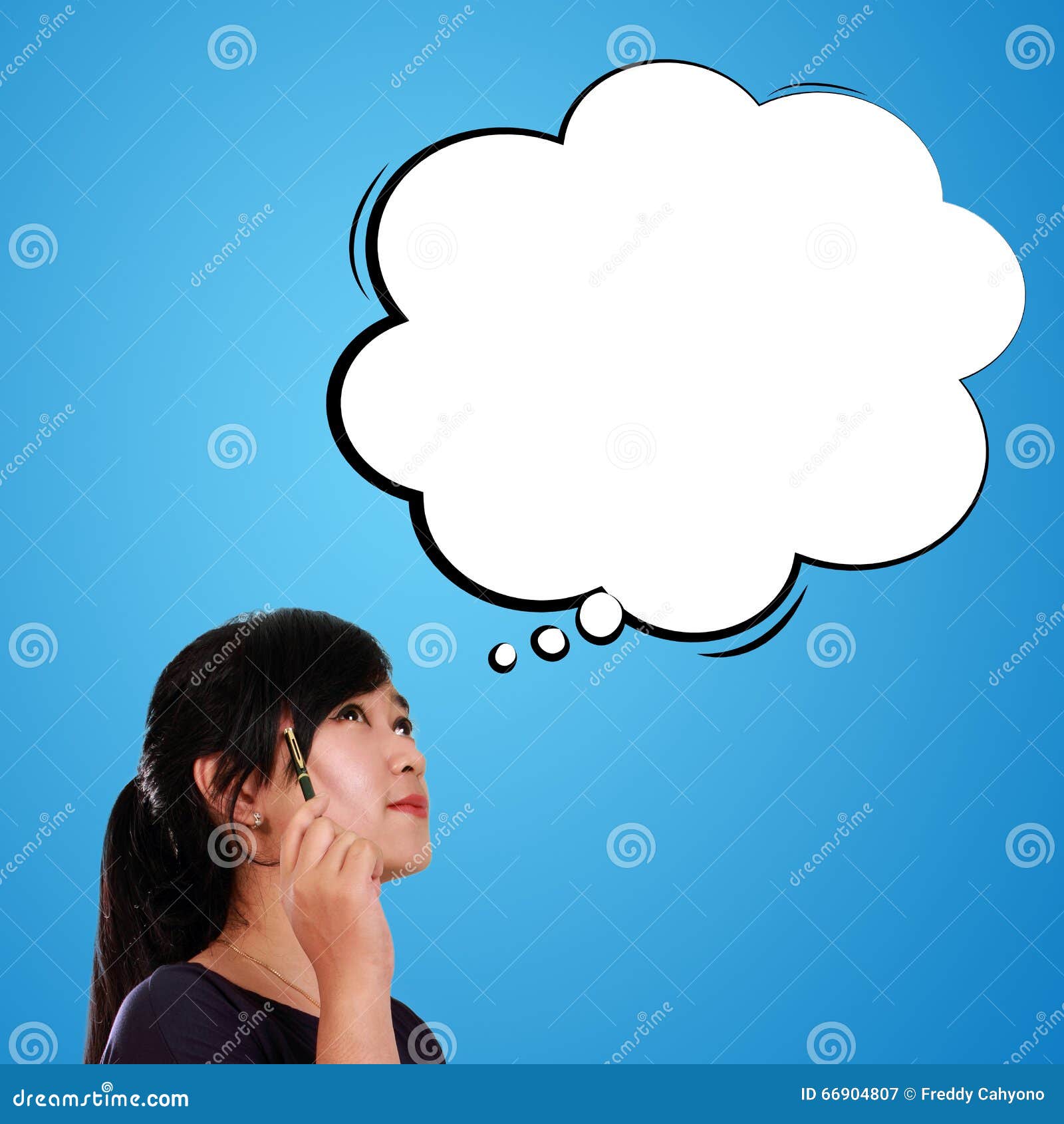 Thoughtful Woman and Thinking Bubble Stock Illustration - Illustration ...