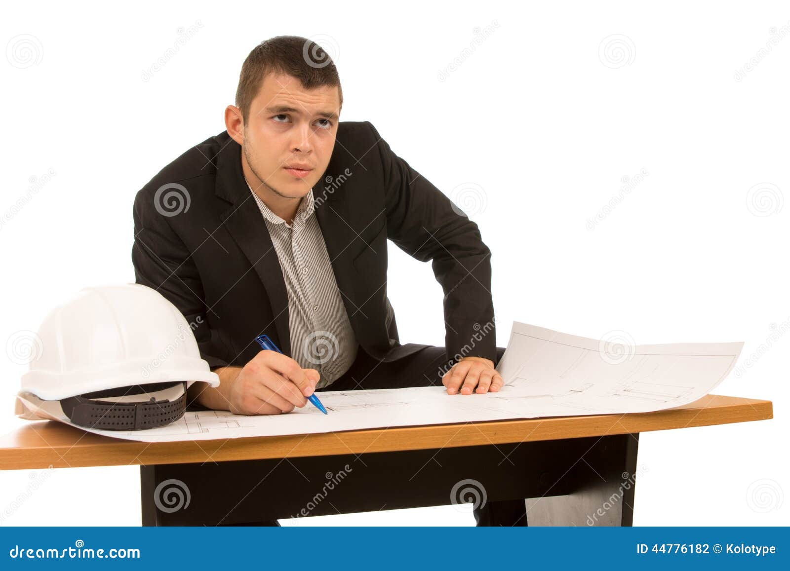 Thoughtful Young Architect or Engineer Stock Photo - Image of answer ...