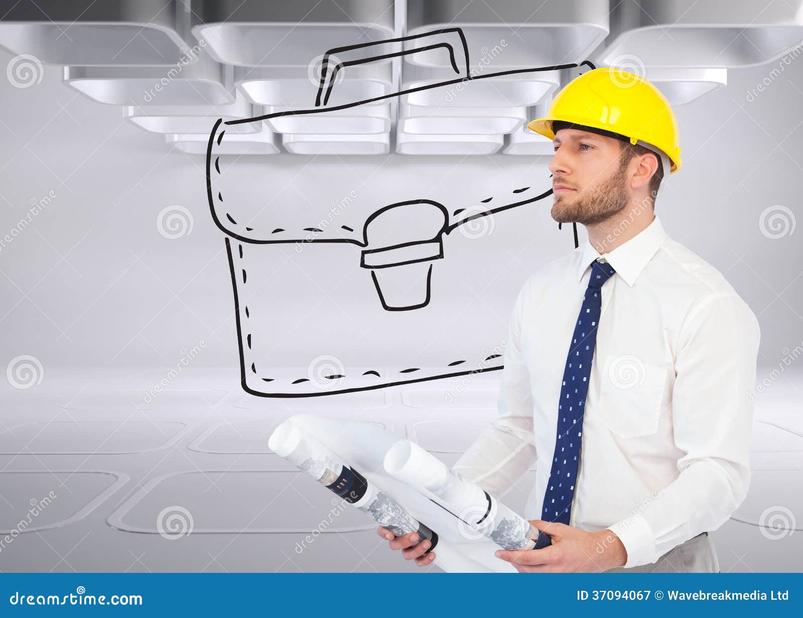 Thoughtful Young Architect Posing Stock Image - Image of digitally ...