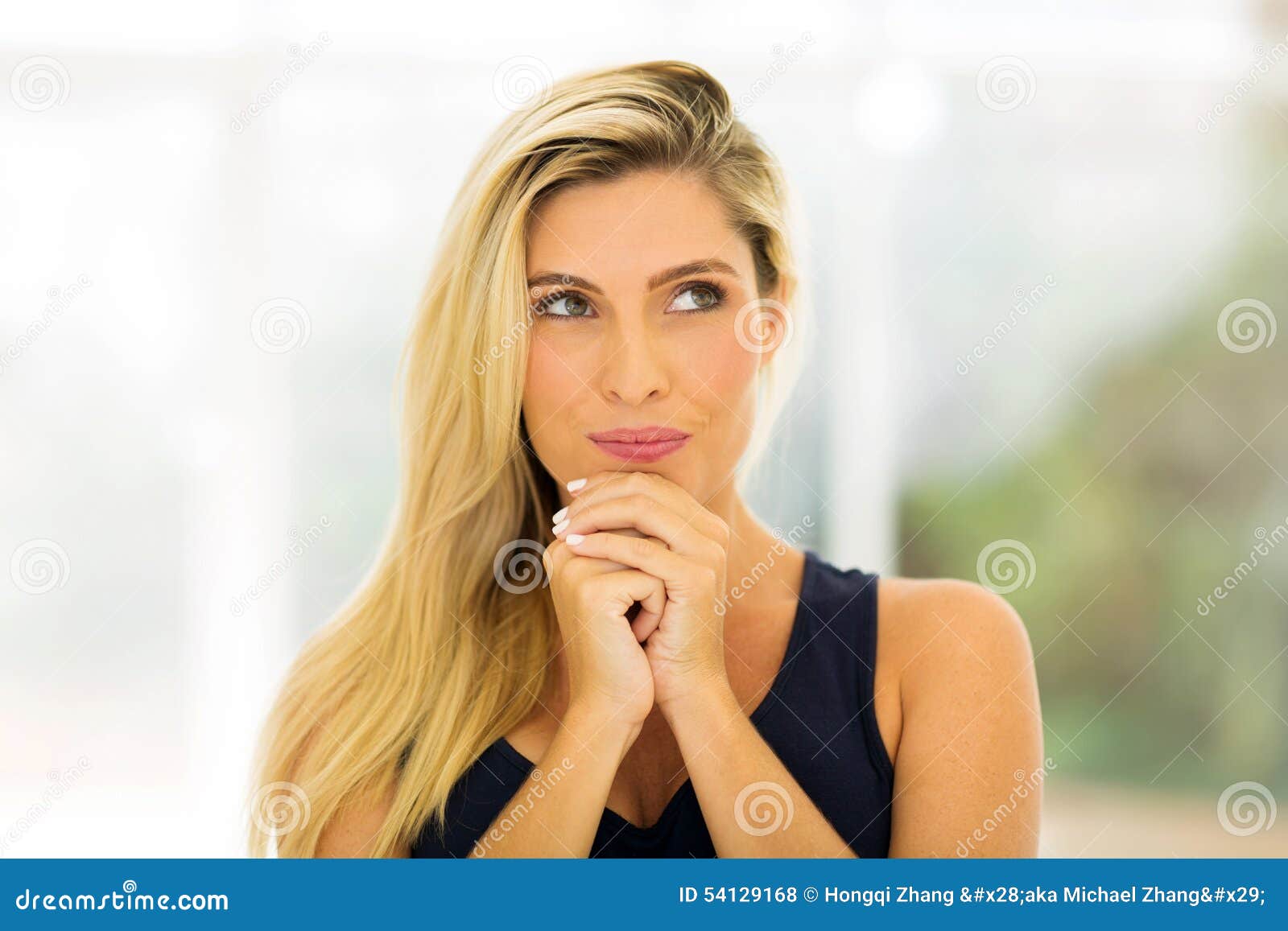 Thoughtful Young Blonde Woman Stock Photo - Image of posing, elegant ...