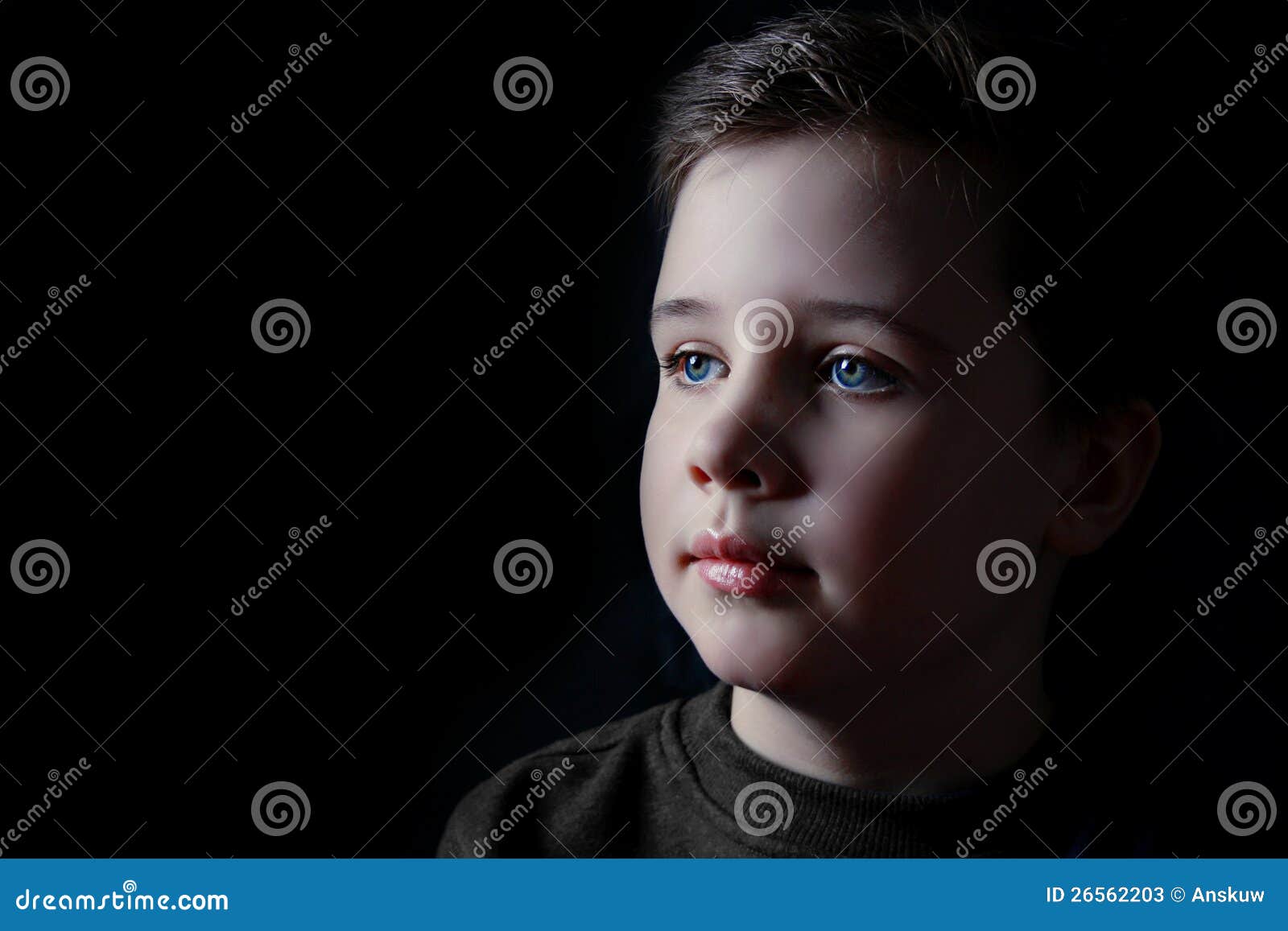 Thoughtful Young Boy in a Lowkey Portrait Stock Image - Image of ...