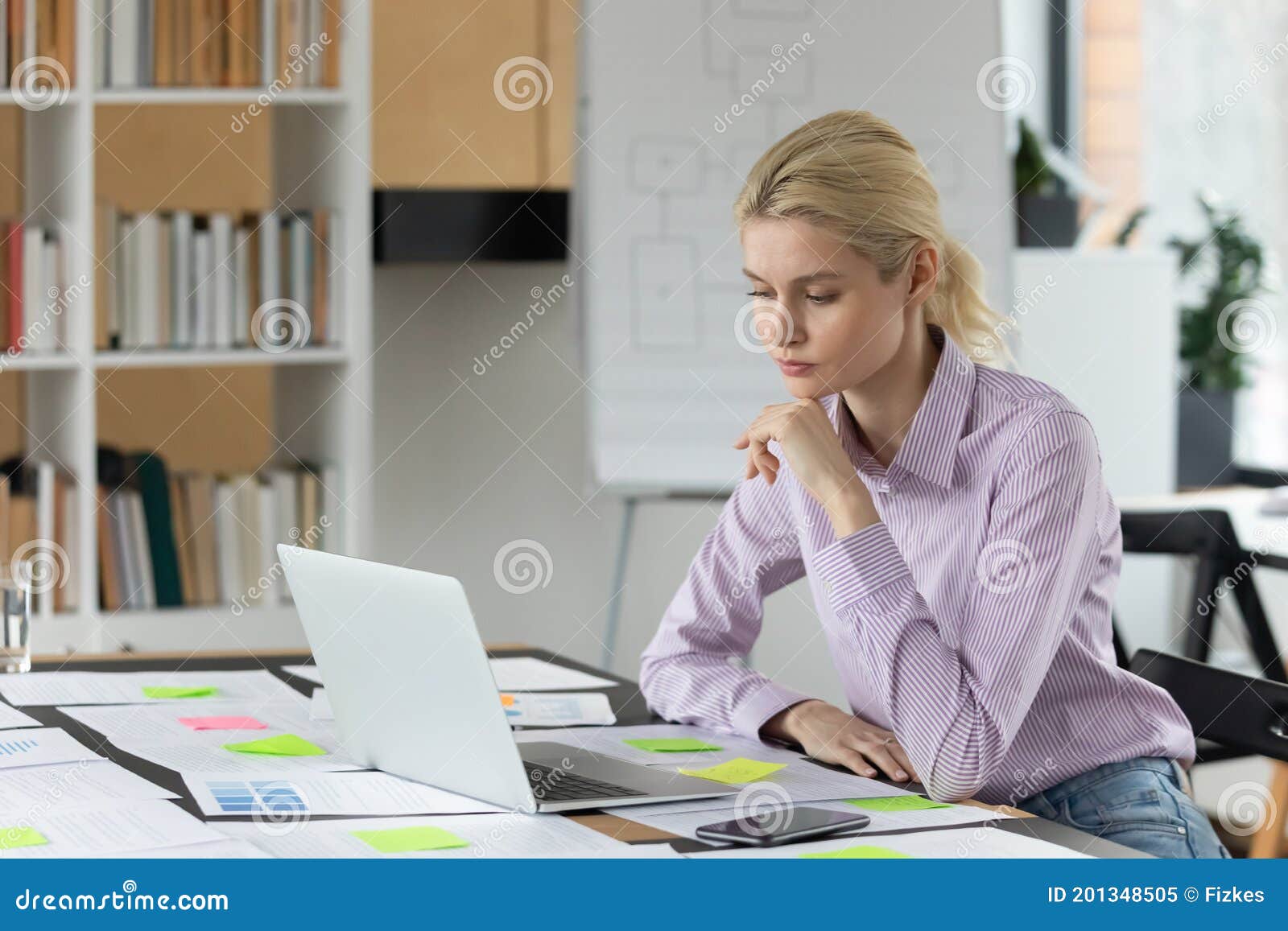 Thoughtful Young Female Manager Considering Problem Solution. Stock ...