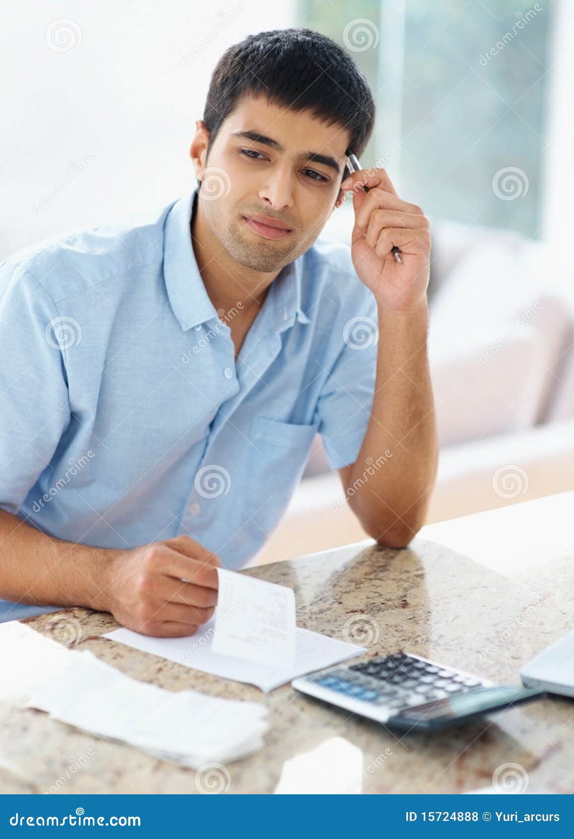 Thoughtful Young Guy Doing Monthly Calculations Stock Photo - Image of ...