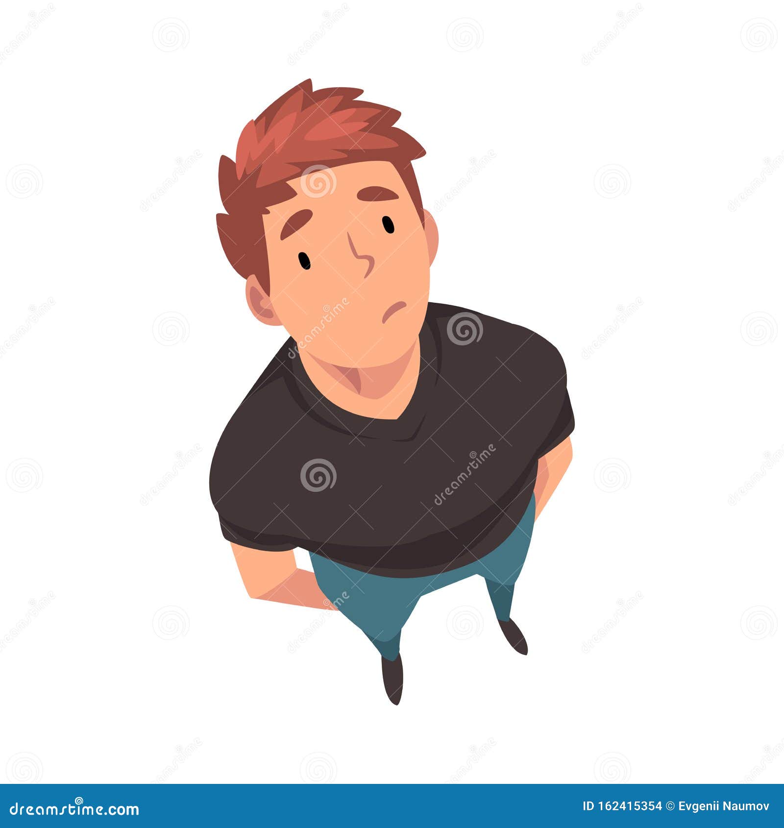 Thoughtful Young Man Character Looking Up, View from Above Vector ...