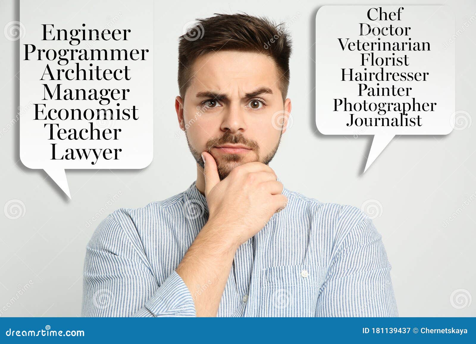 Thoughtful Young Man Choosing Profession on Background Stock Image ...