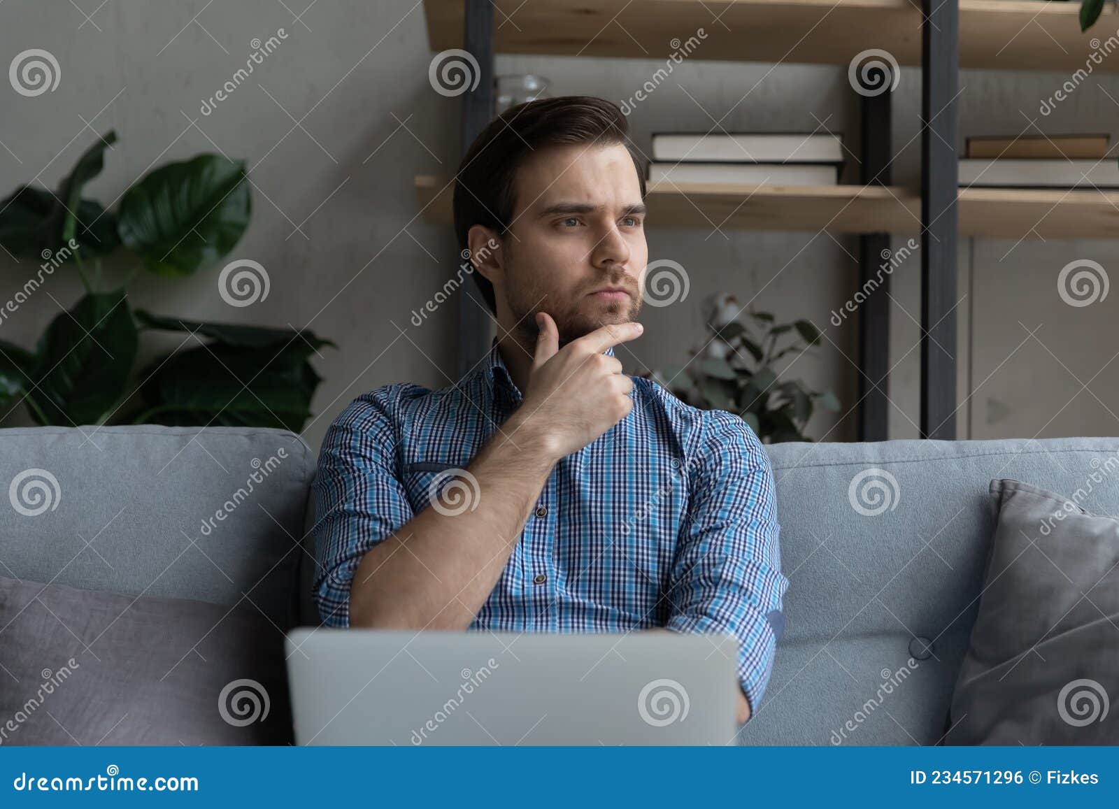 Thoughtful Young Man Considering Problem Solution at Home. Stock Photo ...