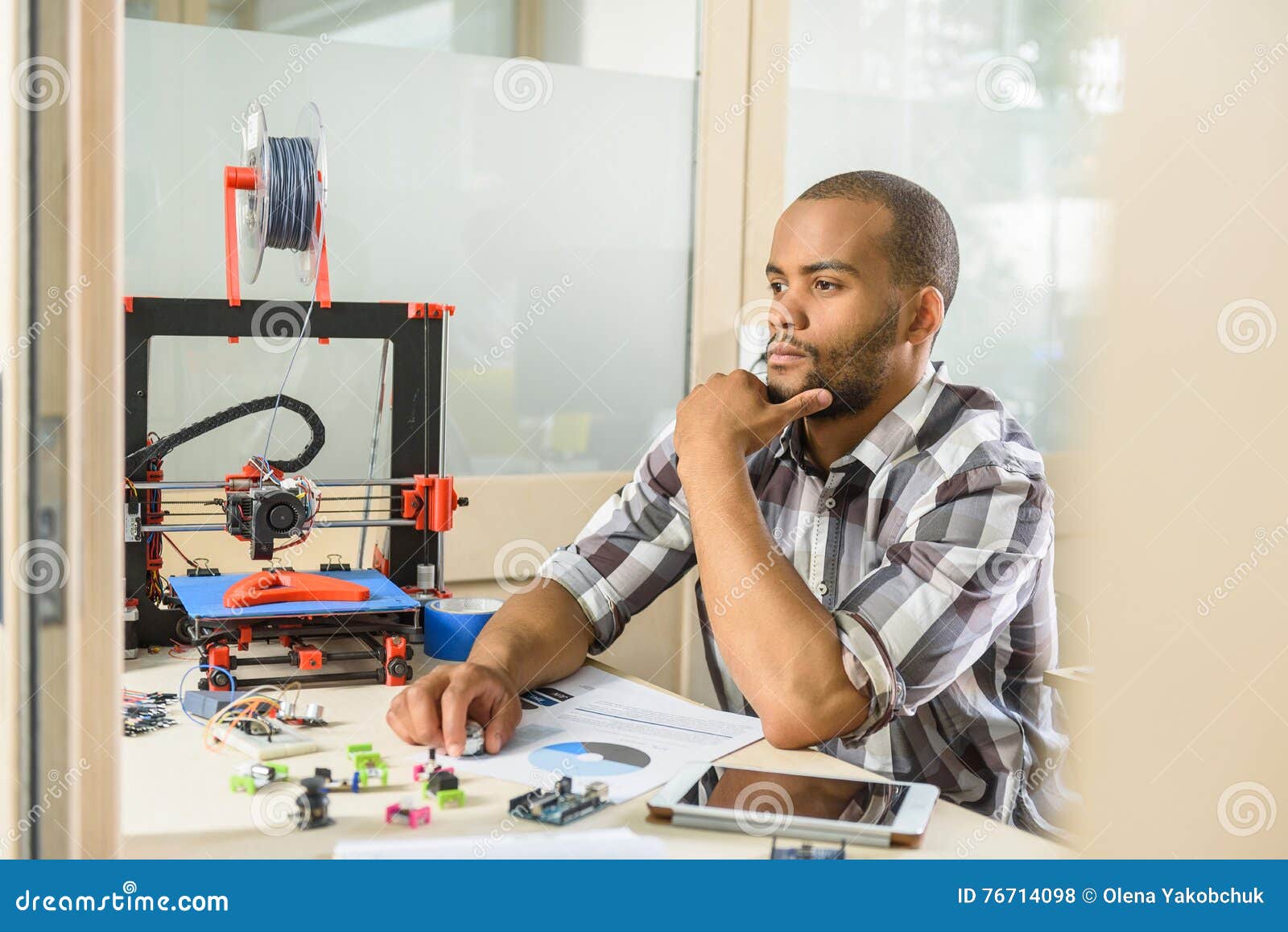 Thoughtful Young Man Engineering 3d Printer Stock Photo - Image of ...