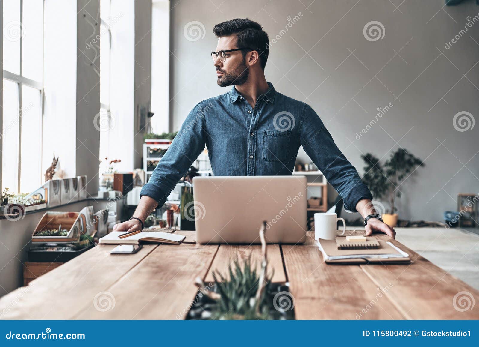 Thinking about solution. stock photo. Image of creative - 115800492