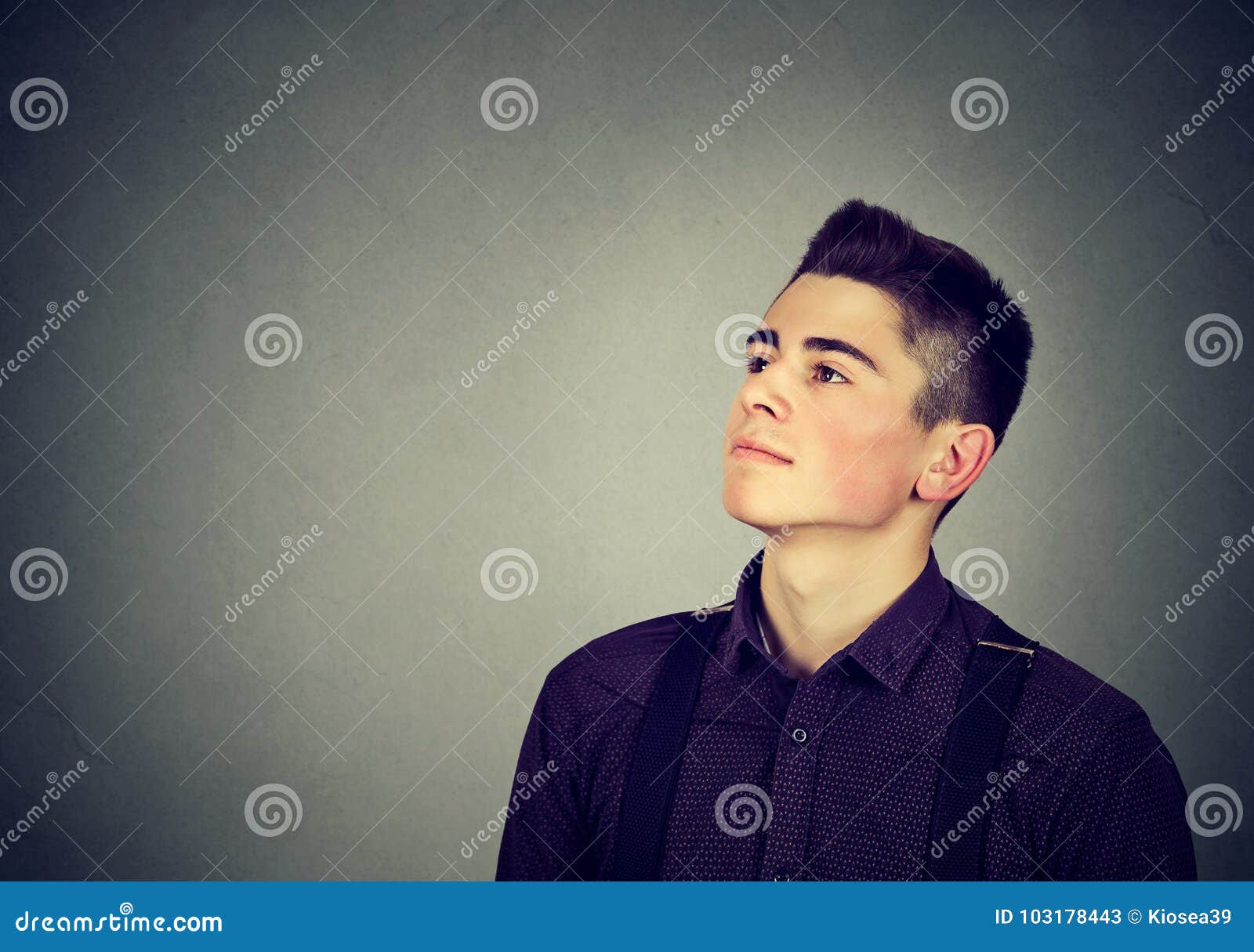 Thoughtful Young Man Looking Up Stock Image - Image of motivation ...