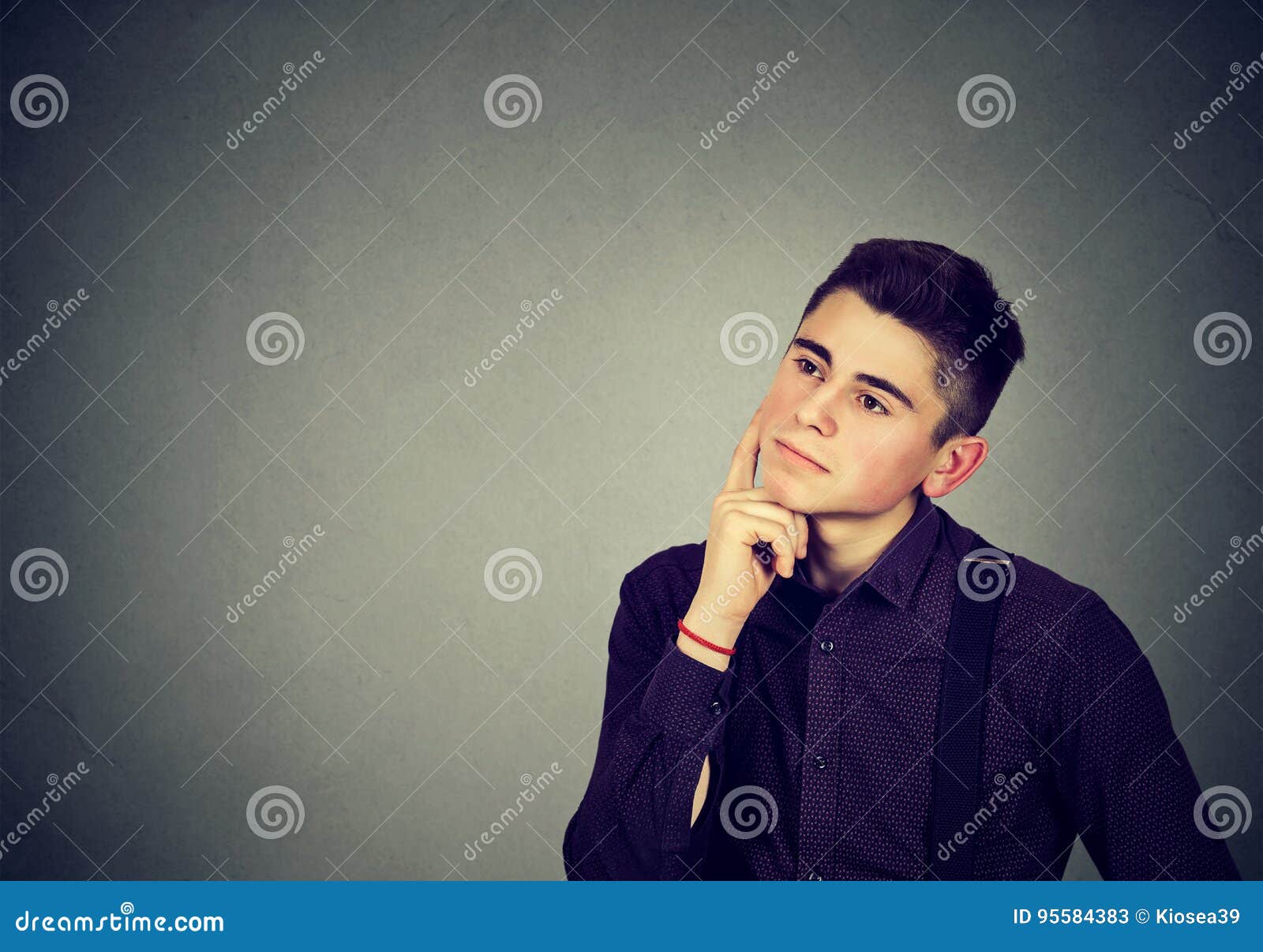 Thoughtful Young Man Looking Up Stock Image - Image of male, brain ...