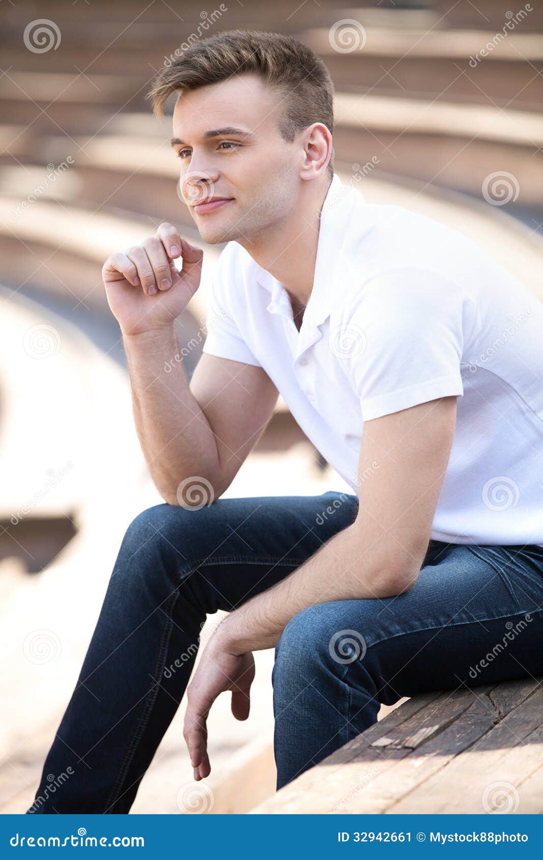 Thoughtful young man. stock image. Image of enjoyment - 32942661