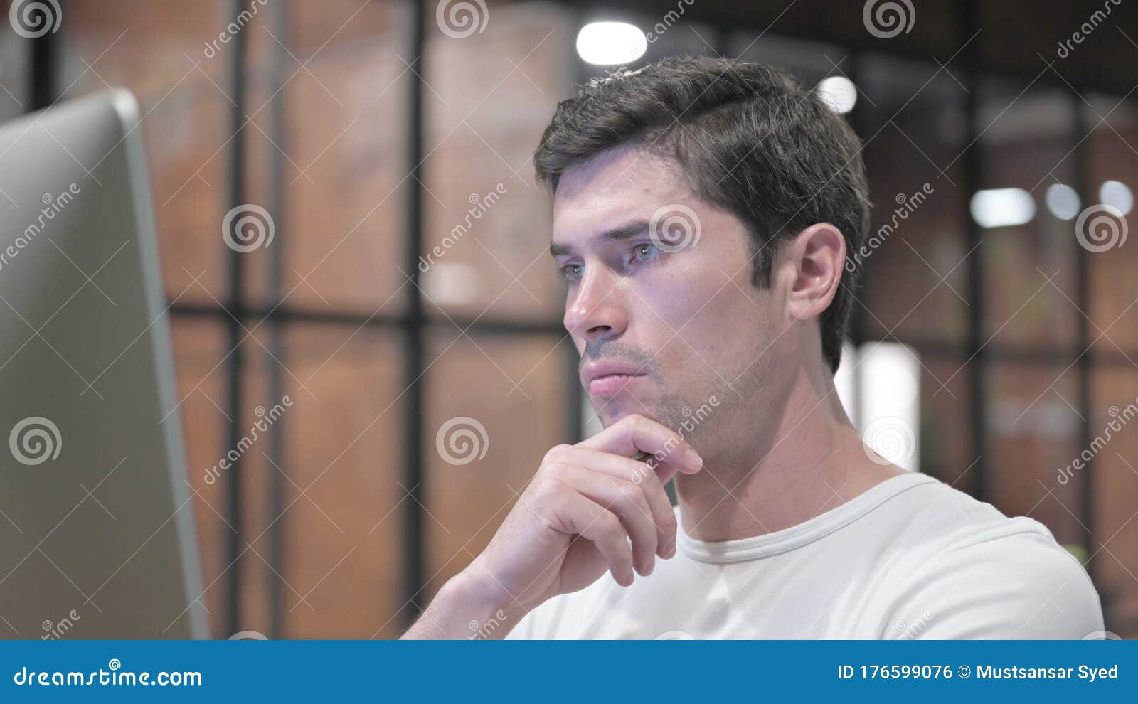 Thoughtful Young Man Thinking at Work Stock Photo - Image of creativity ...