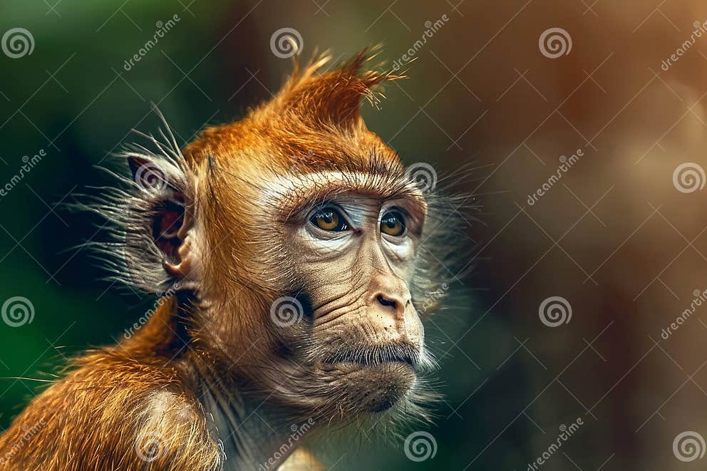 Thoughtful Young Monkey in a Natural Setting Stock Illustration ...