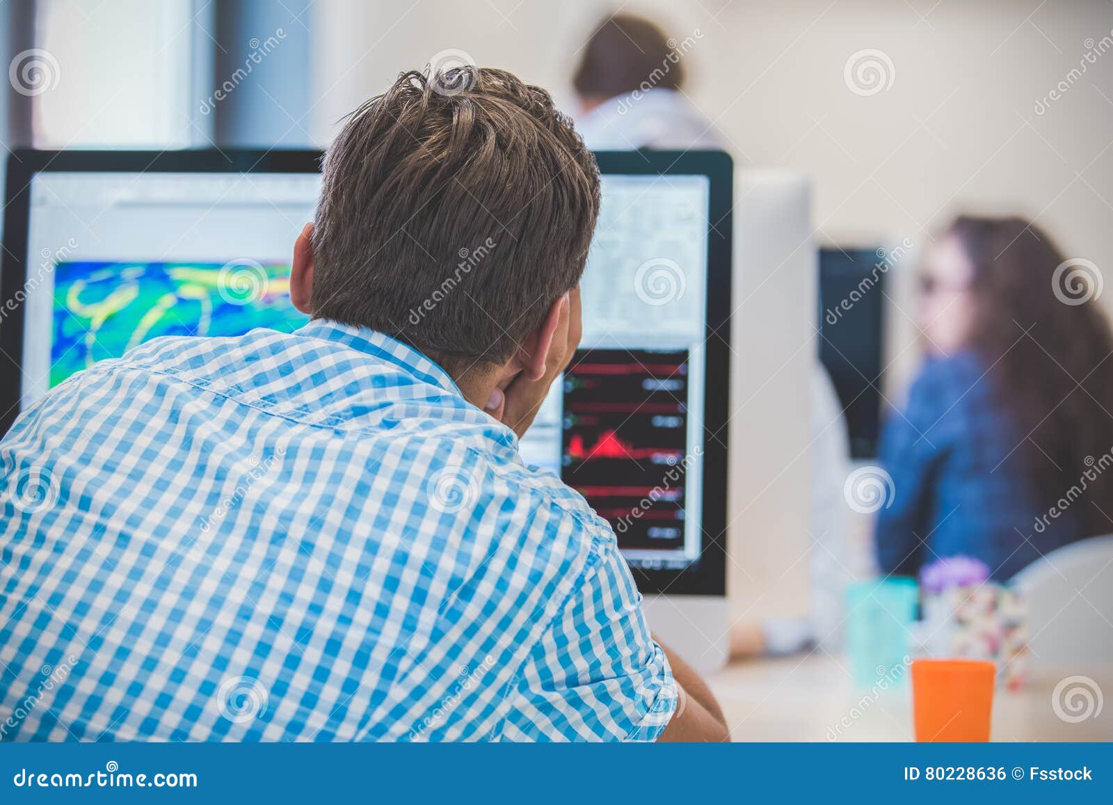 Thoughtful Young Programmer Coding on Computer Stock Photo - Image of ...