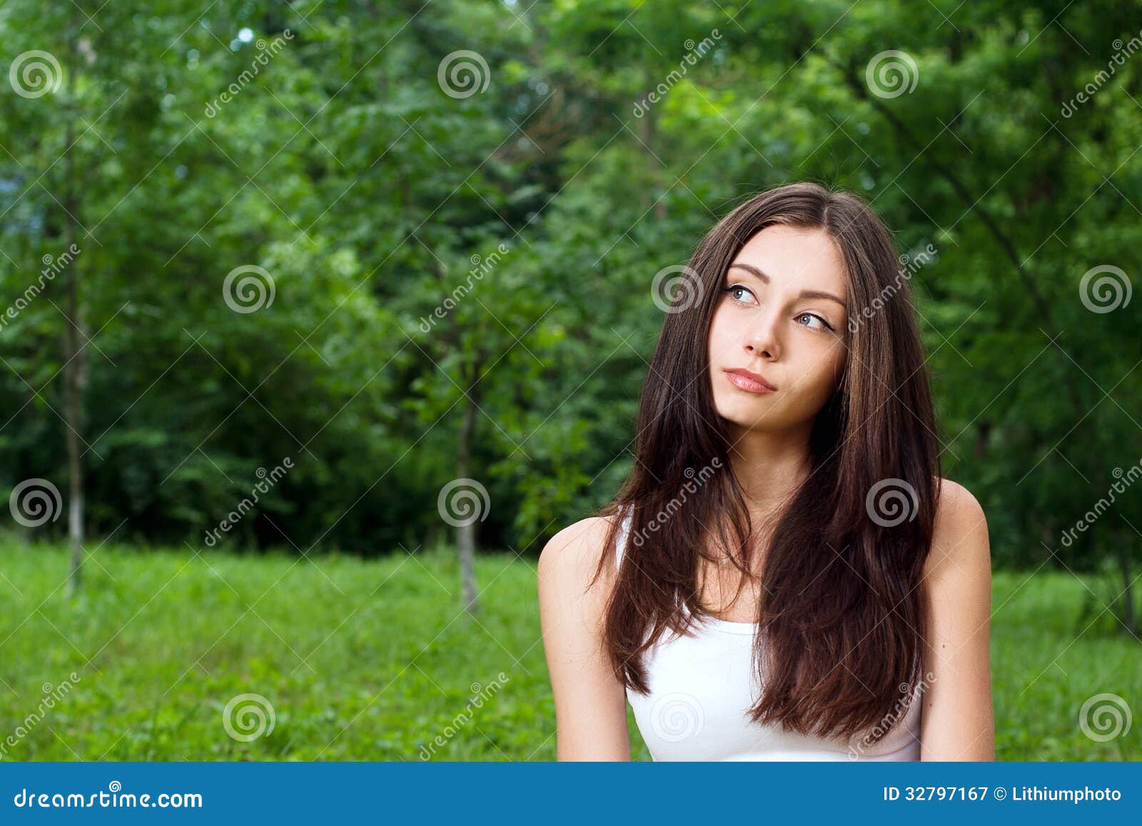 Thoughtful Young Woman Outside In Park Stock Image Image Of People