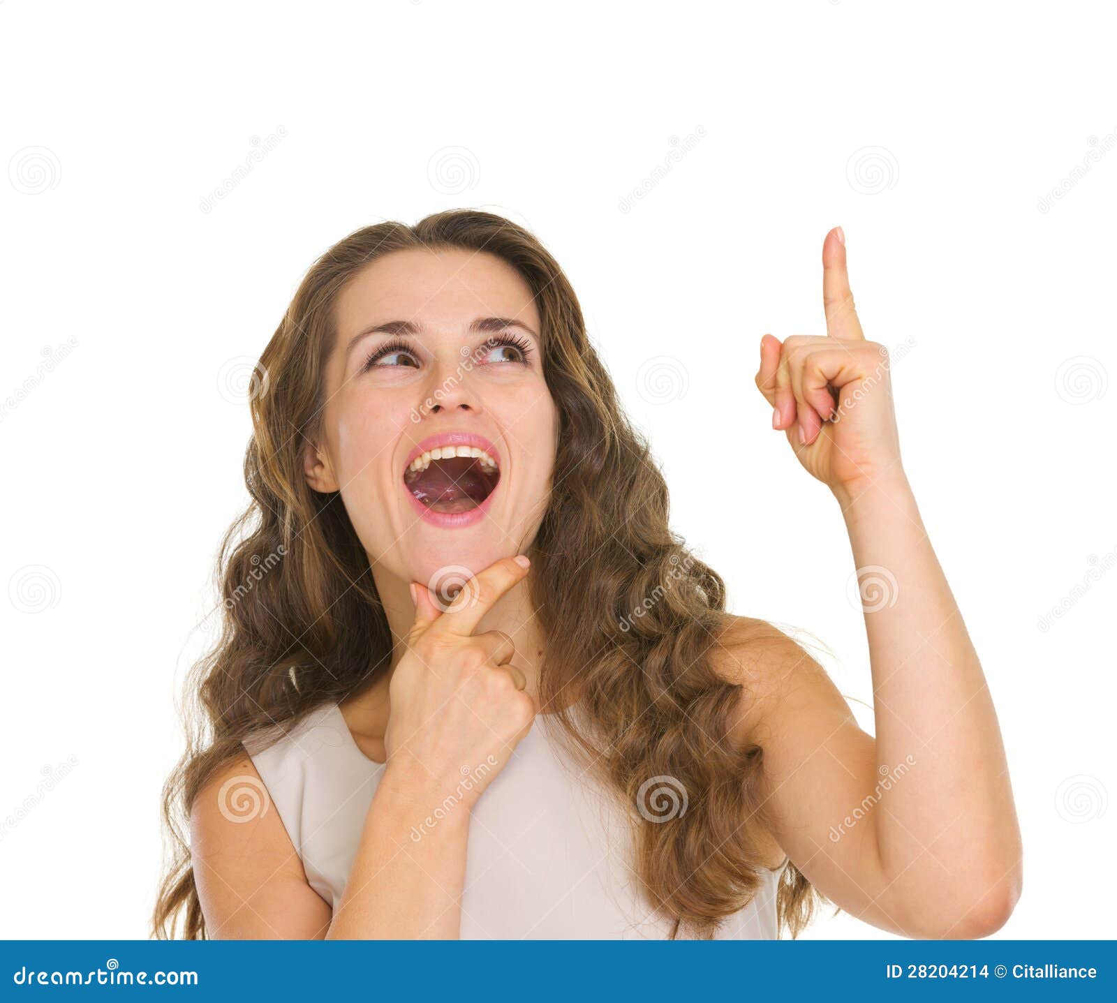 Thoughtful Young Woman Pointing Up Stock Photo - Image of beautiful ...