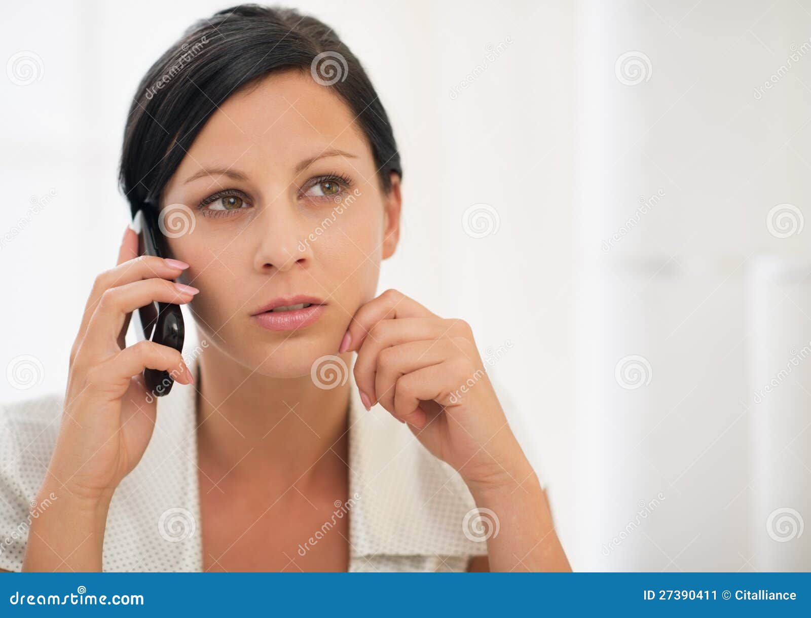 Thoughtful Young Woman Speaking Mobile Phone Stock Image - Image of ...