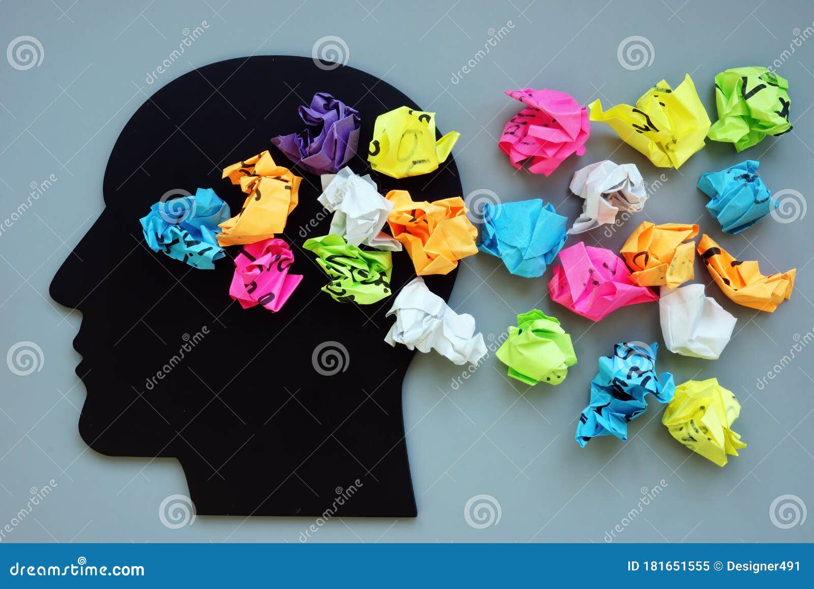Thoughts, Ideas and Mindfulness Concept. Head and Paper Balls Stock ...