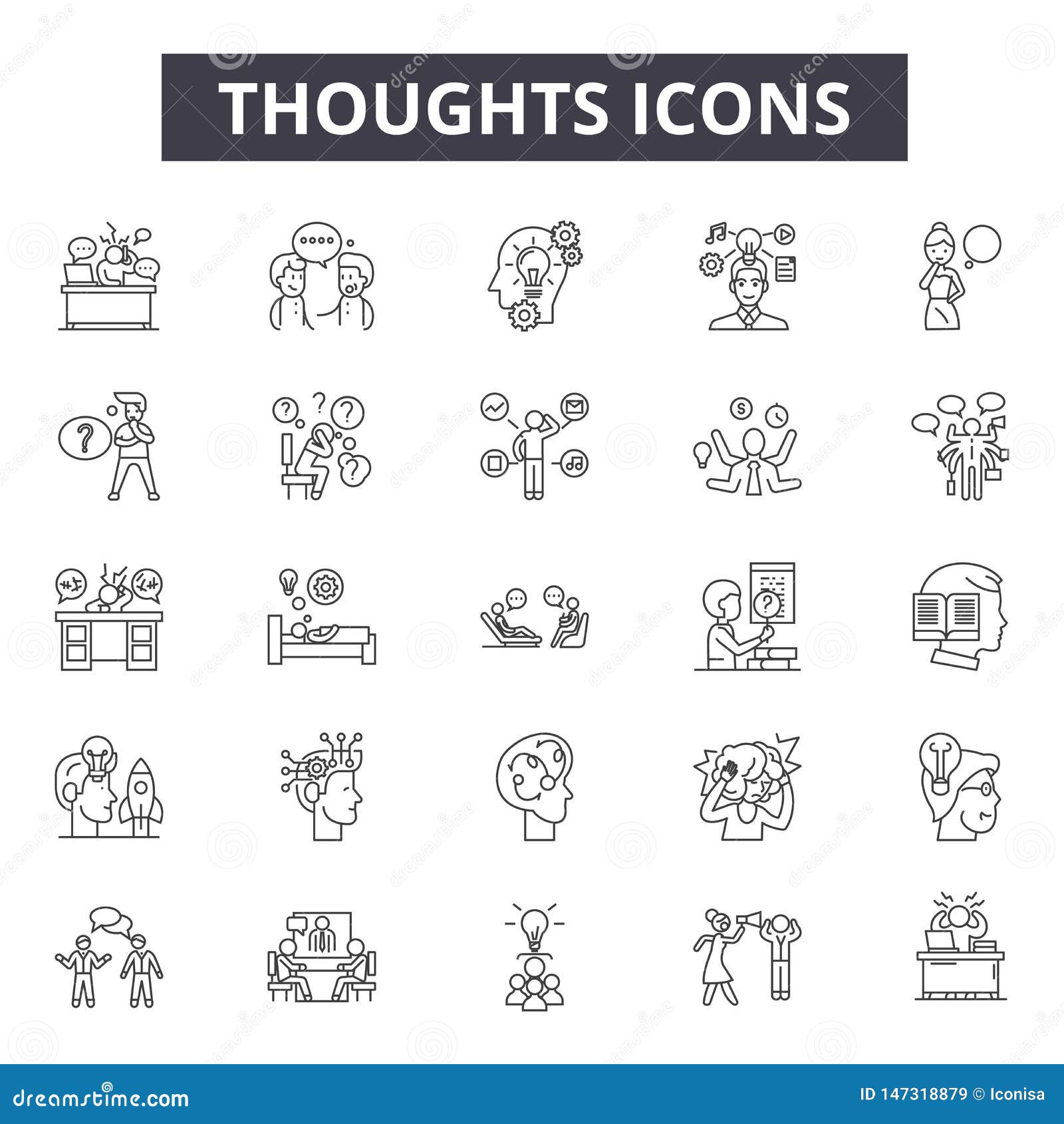 Thoughts Line Icons, Signs, Vector Set, Linear Concept, Outline ...