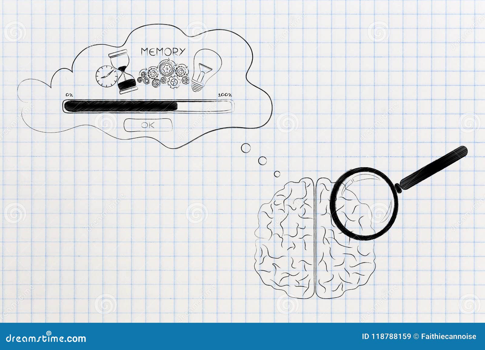 Brain with Magnifying Glass on it with Comic Bubble with Memory Stock ...