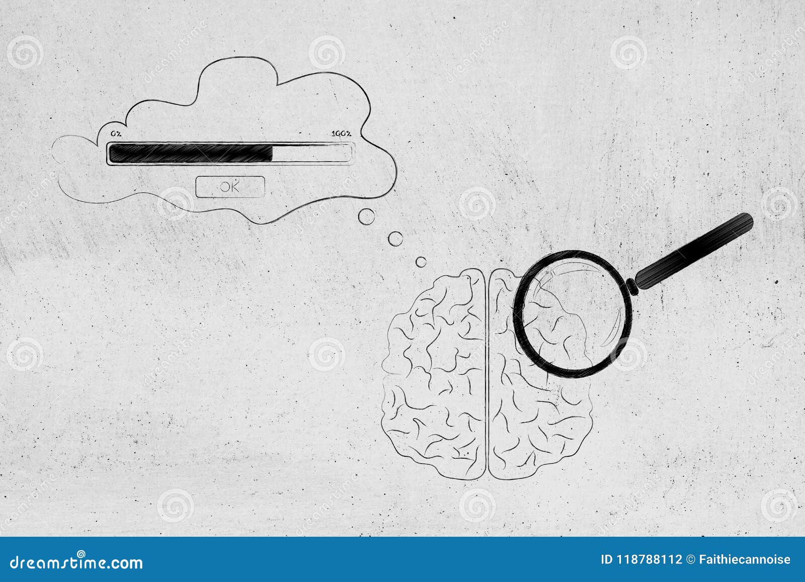 Brain with Magnifying Glass on it and Comic Bubble with Progress Stock ...