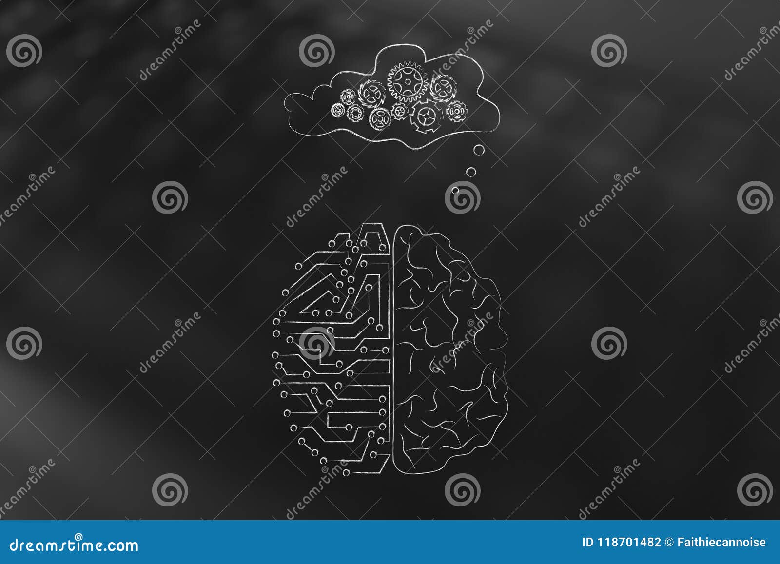 Half Digital Half Human Brain with Gearwheels Spinning into Thou Stock ...