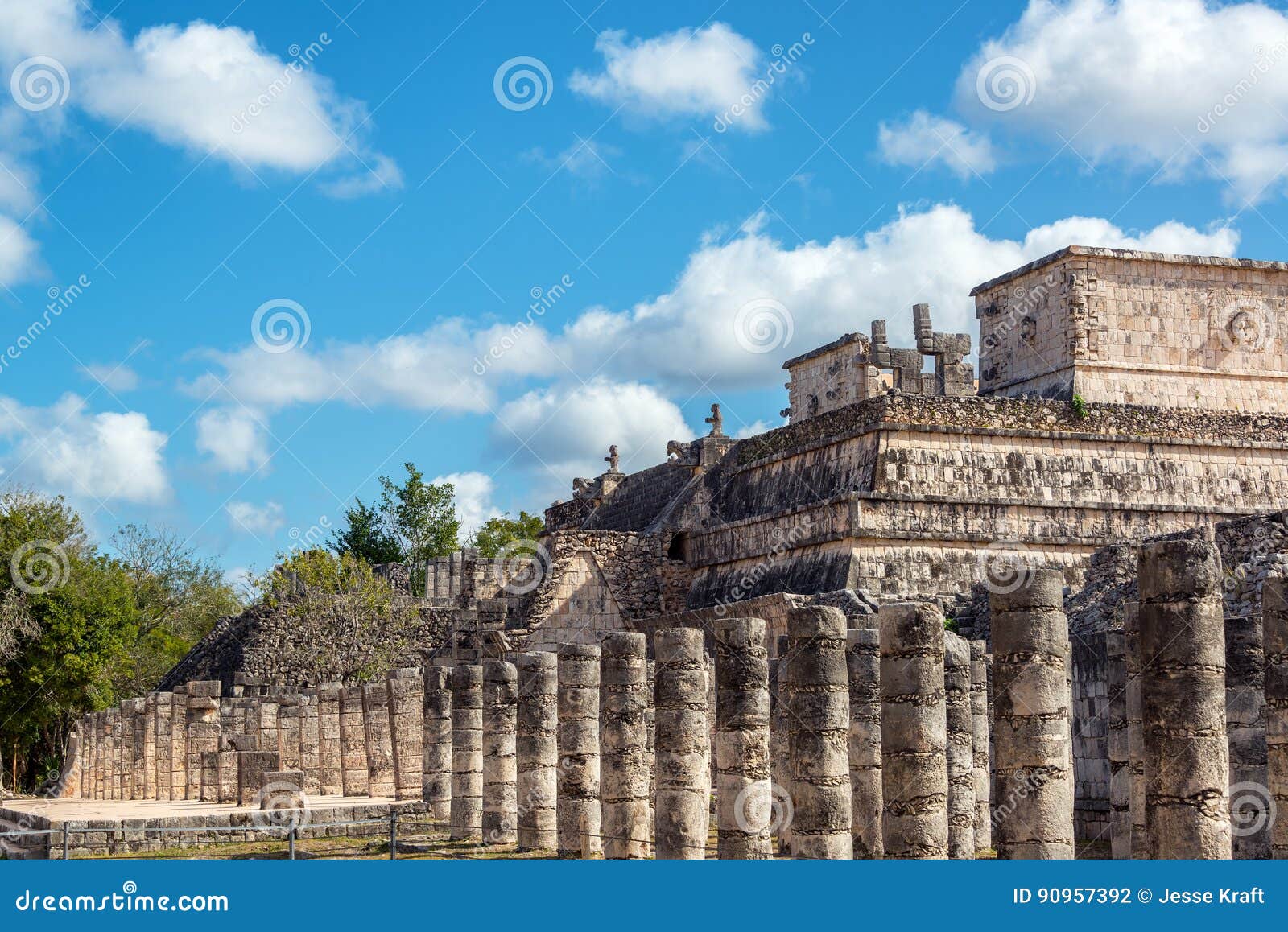 Columns In The Temple Of A Thousand Warriors In Chichen Itza Ruins ...