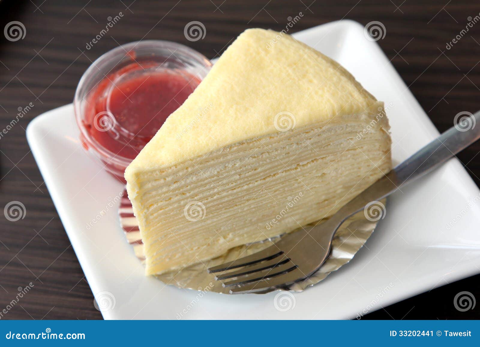 Thousand Layers Cake Strawberry Sauce Stock Image - Image of eating ...