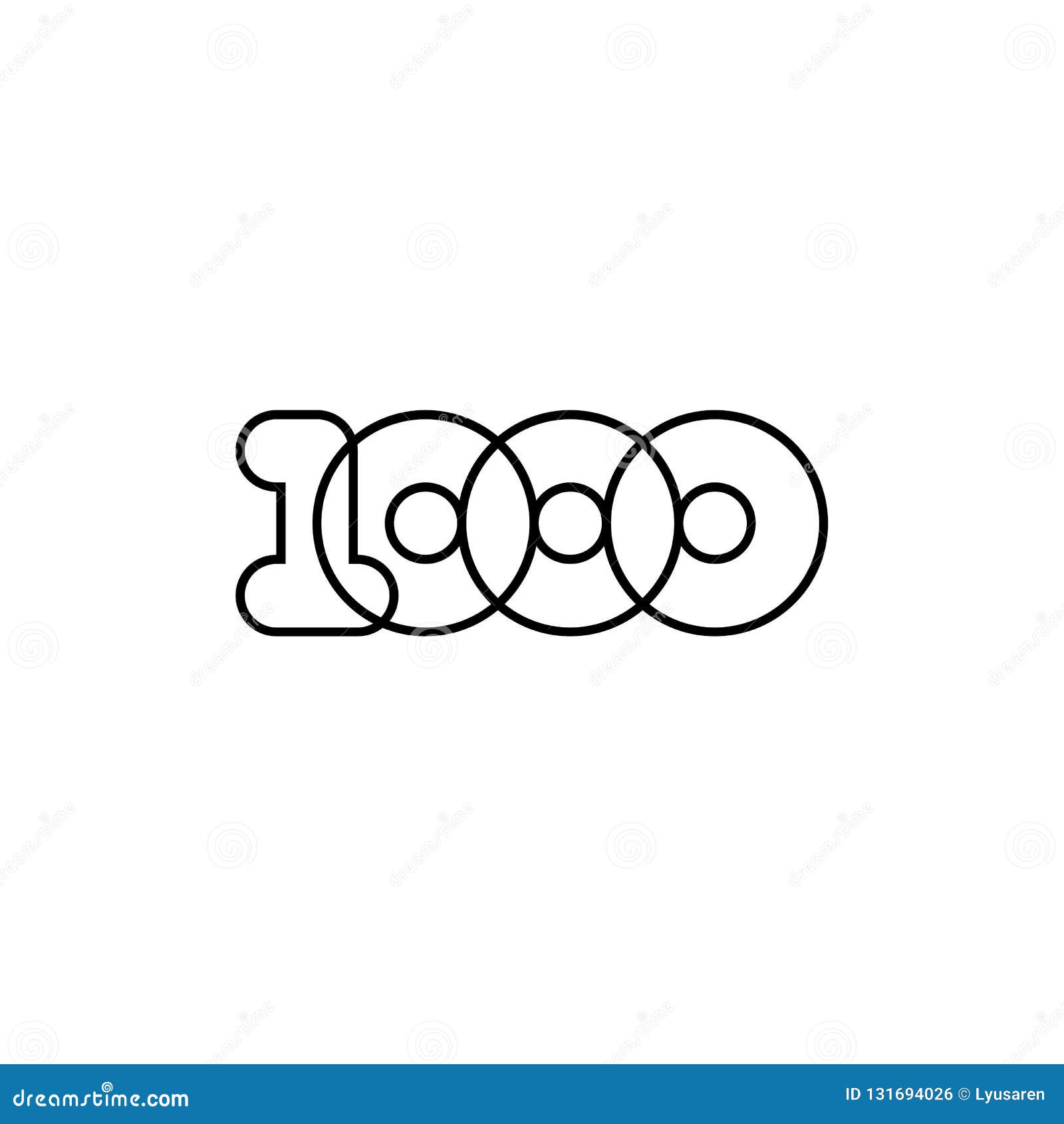 Thousand, Mono Line. Vector Sign Linear Number, Black Overlapping Thin ...