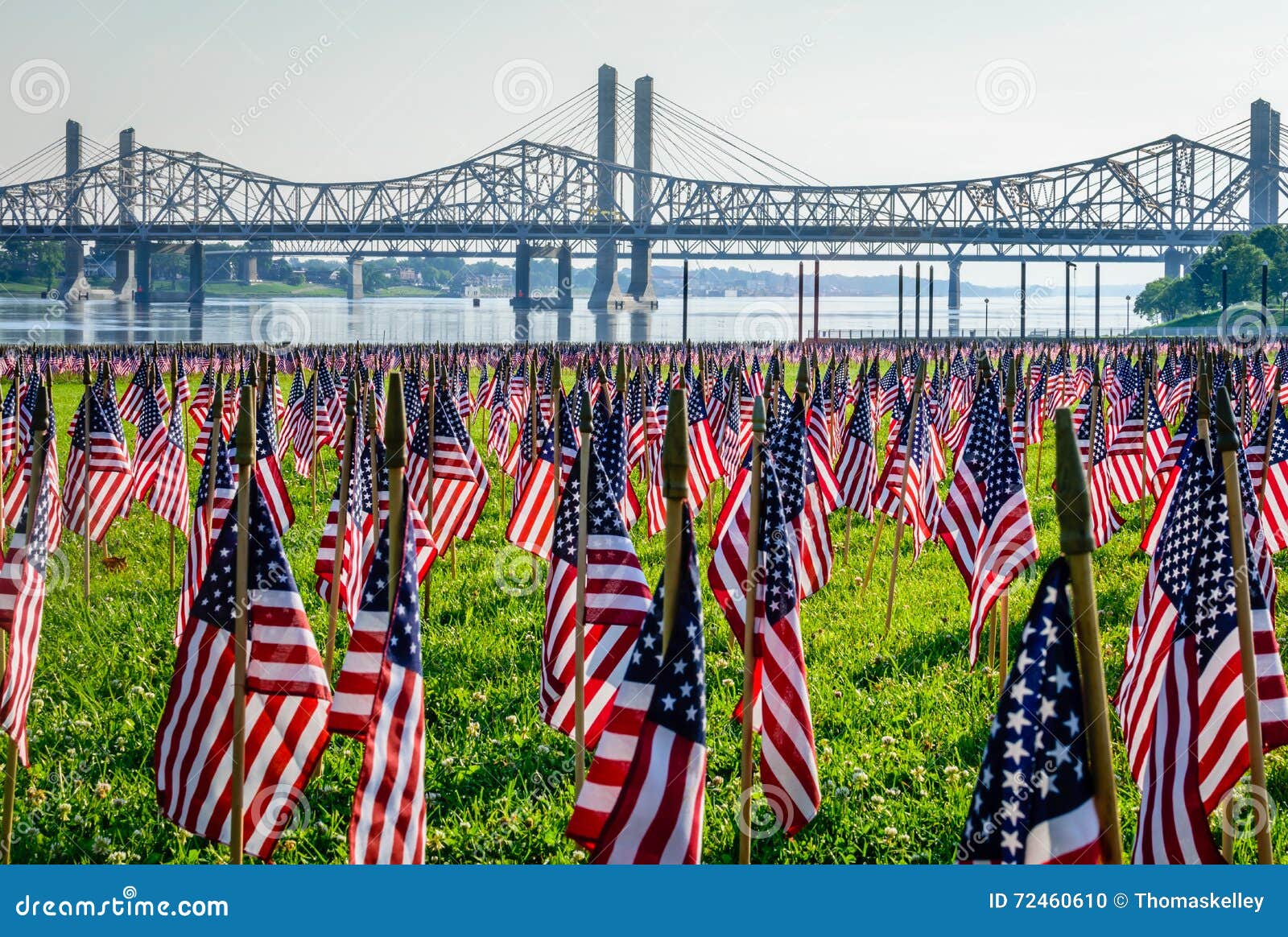 Thousands of American Flags Stock Photo - Image of celebration, green ...