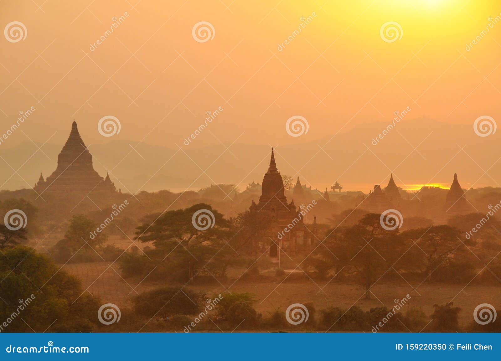 Thousands of Buddhist Pagodas in the Mist Stock Photo - Image of barma ...
