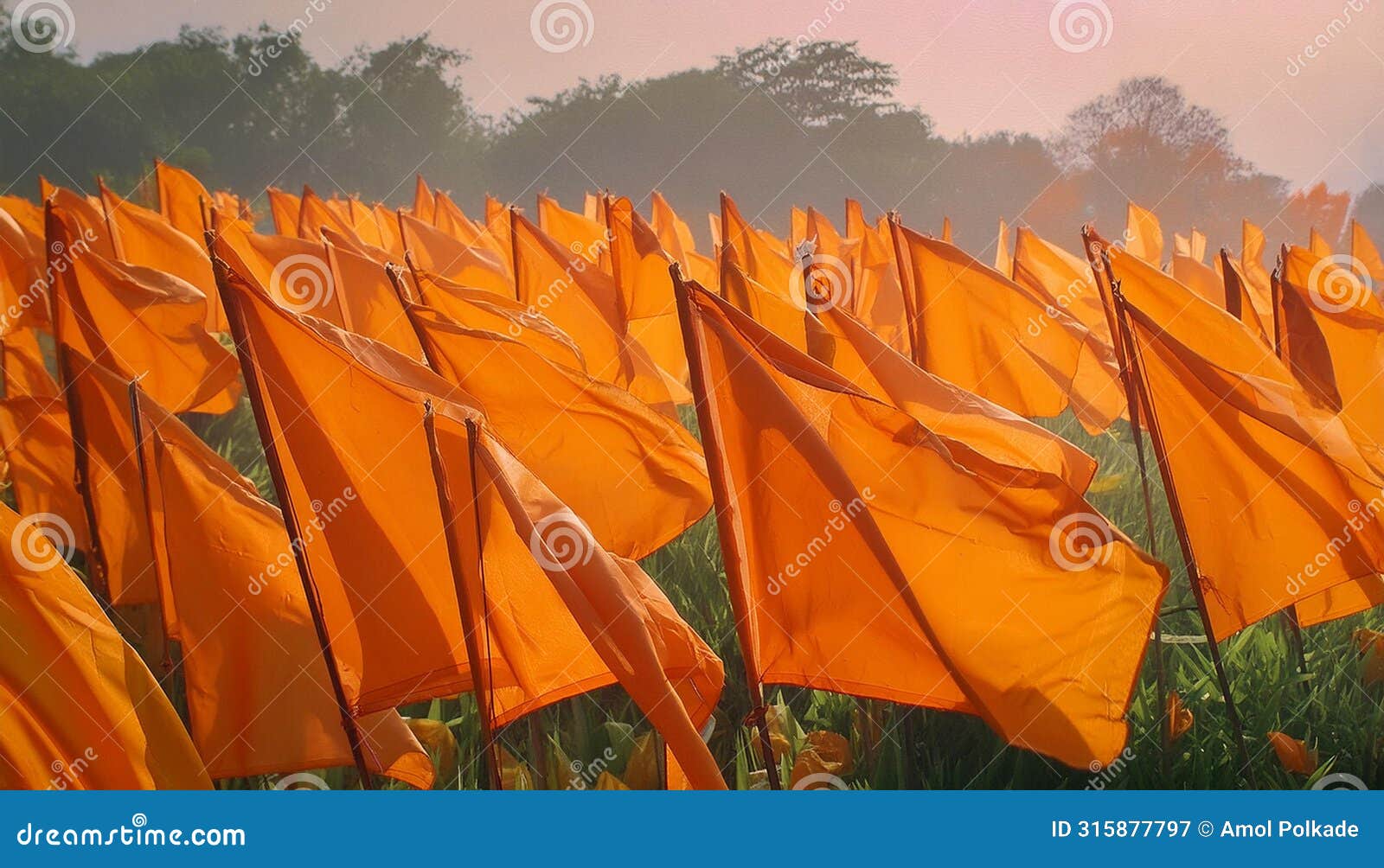 Thousands of Hindu Flags with Beautiful View Stock Illustration ...