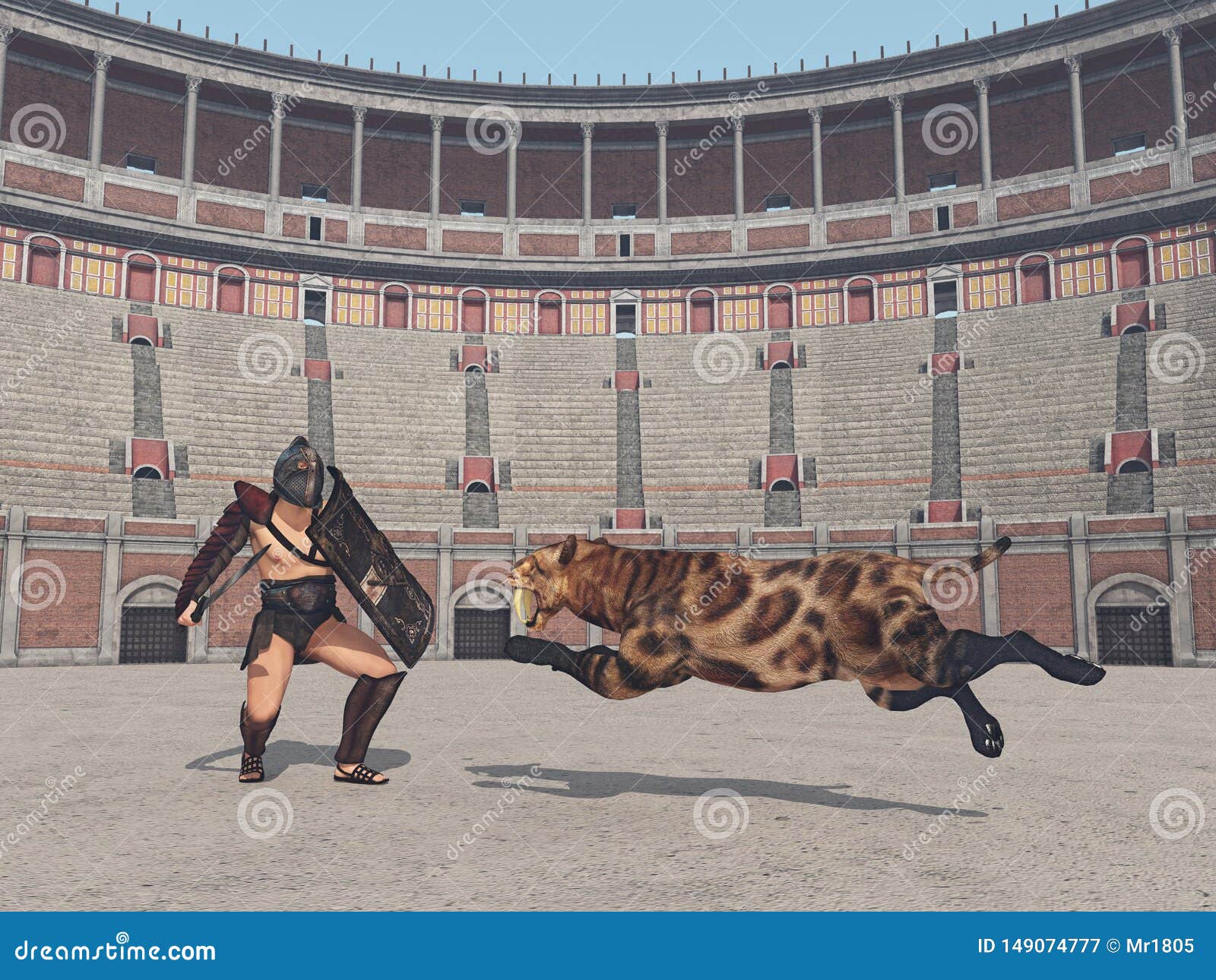 Thracian Gladiator and Big Cat in the Colosseum in Ancient Rome Stock ...
