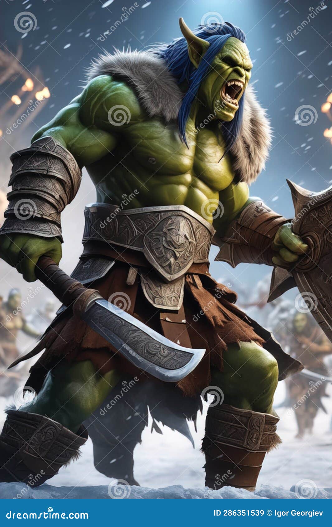 A Thrall Orc Gladiator in a Crowded Coliseum Screaming with an Ax in ...