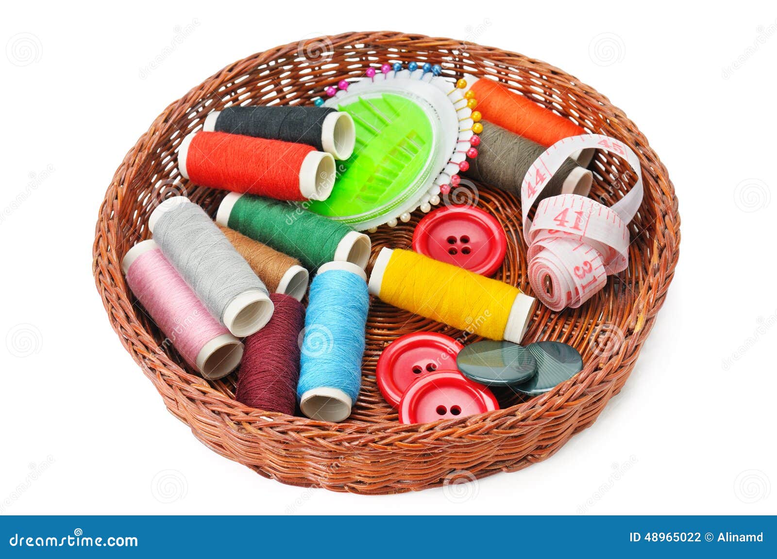 Thread and Buttons in a Basket Stock Photo - Image of bright, closeup ...
